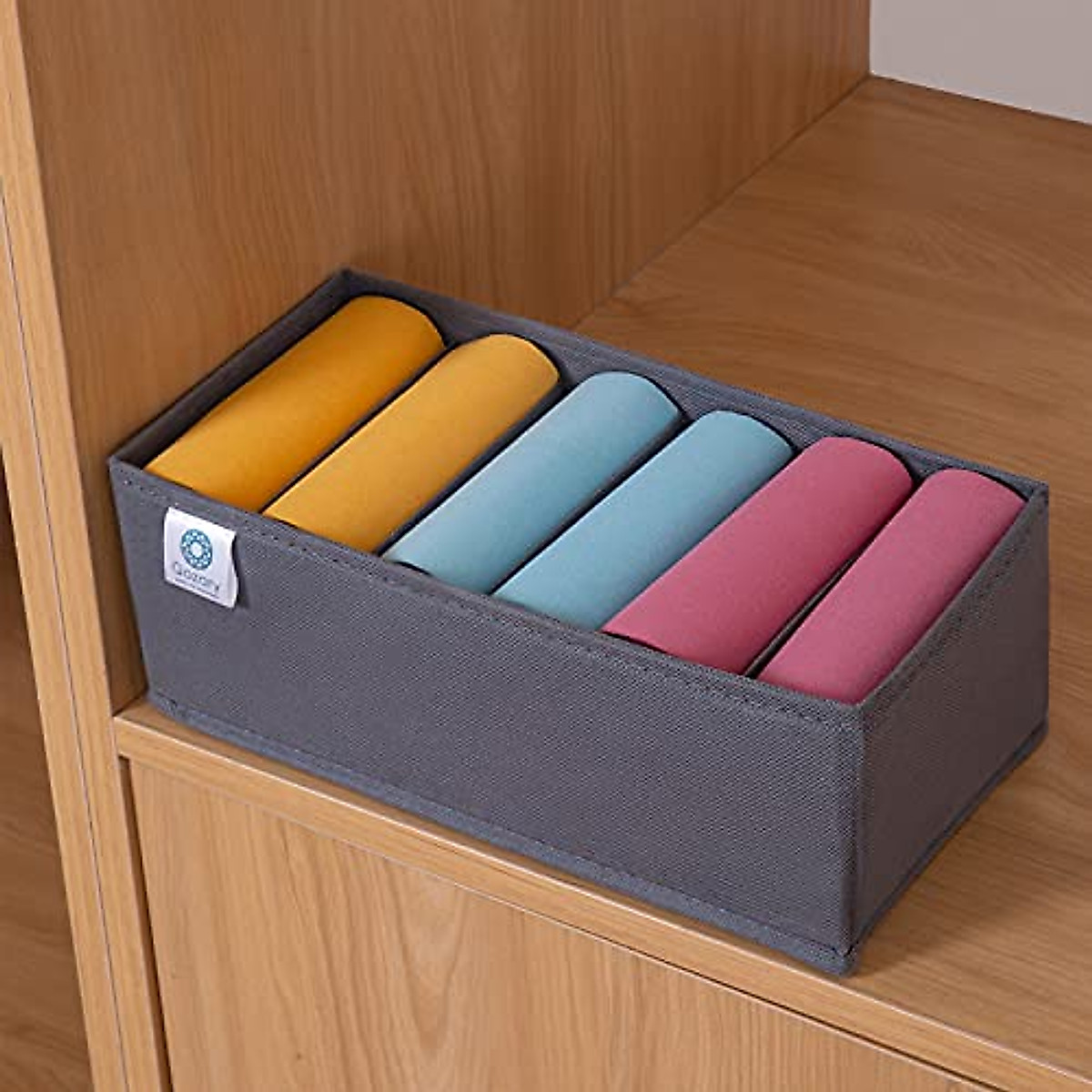 Qozary 3 Pack Sock Underwear Drawer Organizer Dividers, Non-Woven Fabric Collapsible Cabinet Closet Storage Boxes for Clothes, Socks, Lingerie, Underwear, Tie, Belt, Baby, Bedroom (Gray, 6 Cells)