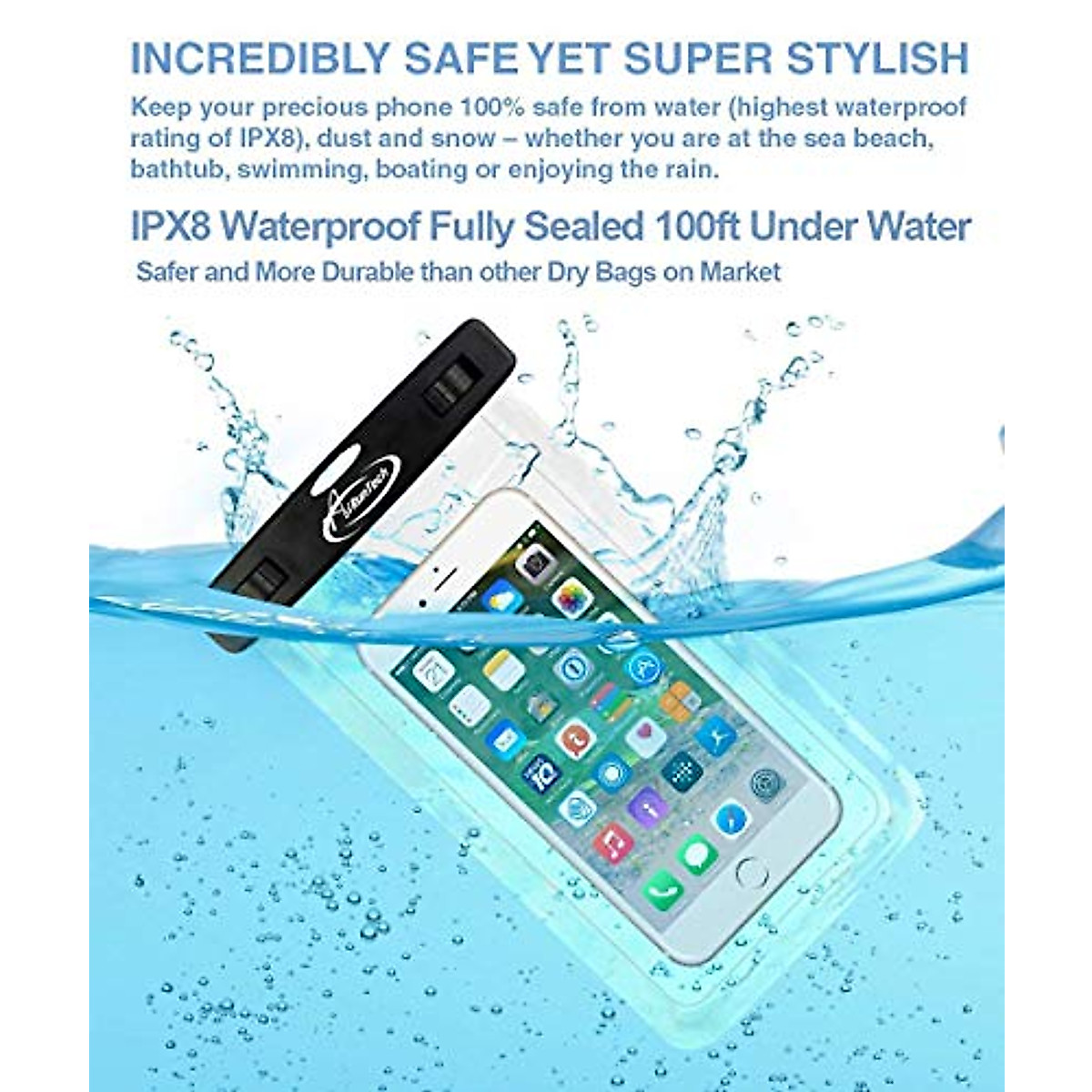 AiRunTech Waterproof Case, Waterproof Cell Phone Dry Bag Compatible for iPhone 14/13/12/12 Pro Max/11/11 Pro/SE/Xs Max/XR/8P/7 Galaxy up to 7.0", Phone Pouch for Beach Kayaking Travel (2 Pack)