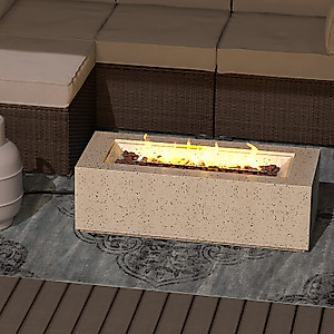 SUNBURY Outdoor 42 Inch Propane Fire Pit Table, Rectangular Fire Table, 40,000 BTU Spotted White Patio Gas Fire Table w Lava Rocks, Waterproof Cover