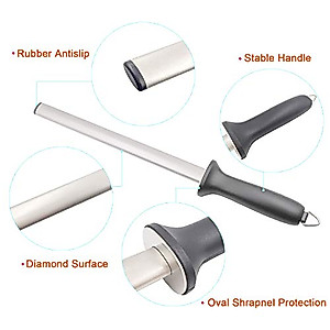 Wiitek 10inch Diamond Knife Honing Rod, Professional Chef Knife Sharpening Steel, Kitchen Knives Sharpeners, Oval 600# Grit, Ideal for Chef Knife, Cooking Knife, Butchers Knife and Japanese Knife