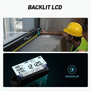 2-in-1 Digital Tape Measure - Ft/Ft+in/in/M 16Ft Tape Measure, Backlit Display USB Rechargeable Tape Measure with Display, 20 Groups Historical Memory ACPOTEL (Blue)