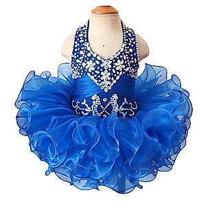 Junguan Toddler Girls Halter Pageant Cupcake Dresses Little Baby Short Ball Gowns with Crystals 2020 7 US Red