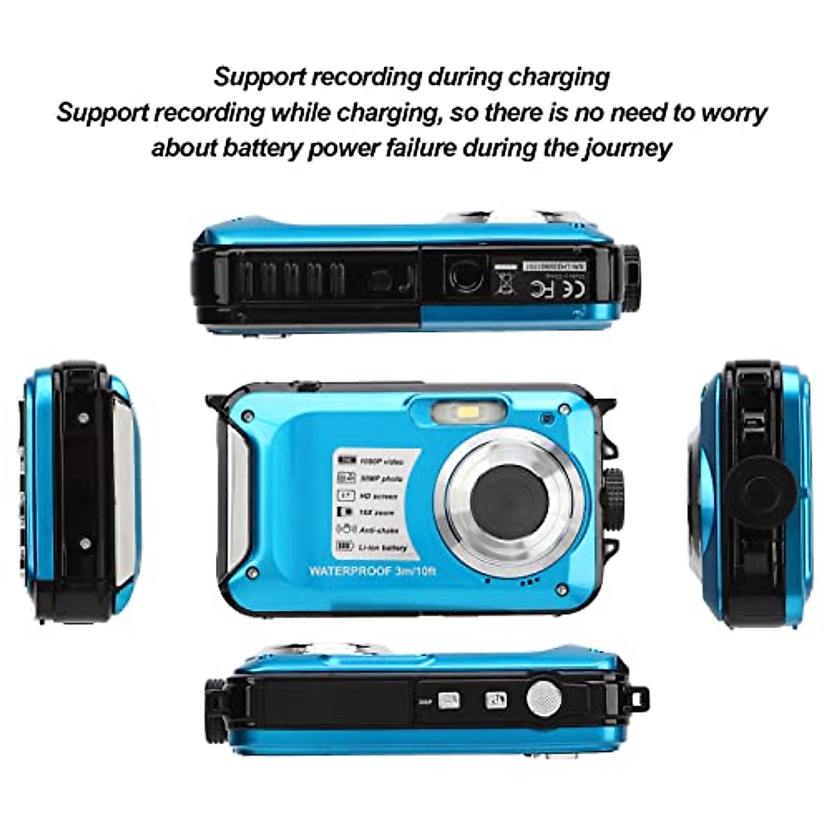 Digital Camera,Waterproof Camera with 2.7 Inch LCD Display,1080P Selfie Camera 30MP 16x for Photography and Video