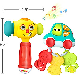 iPlay, iLearn Baby Musical Toys for 1 Year Old, Toddler Hammer Pounding Toy W/Lights and Sounds, Infant Key Sensory Teething, Learning Christmas Babies Gift for 12 18 Months 1-3 Yr Old Kid Girls Boys