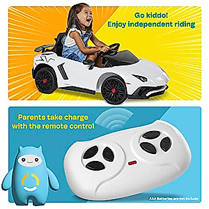 Kidzone Kids Electric Ride On 12V Licensed Lamborghini Aventador Battery Powered Sports Car Toy with 2 Speeds, Parent Control, Sound System, LED Headlights & Hydraulic Doors - Black