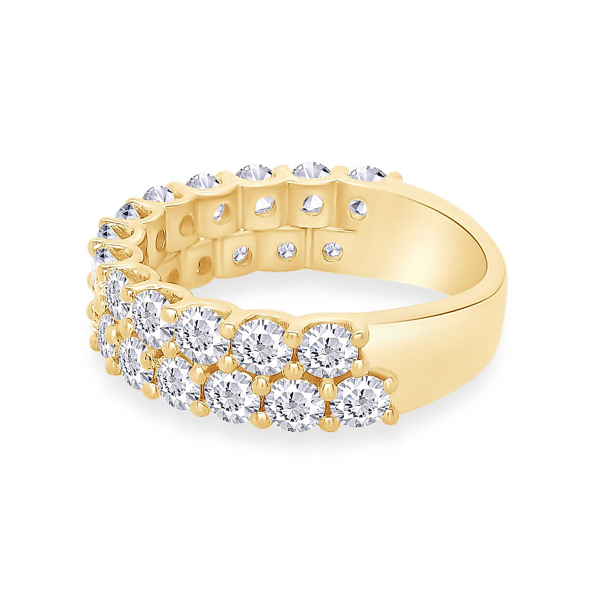 SAVEARTH DIAMONDS 2 Carat (Cttw) Round Cut Lab Created Moissanite Diamond Double Row Anniversary Wedding Band Ring In 14k Yellow Gold Over Sterling Silver (VVS1 Clarity, 2 Cttw) Size-5.5