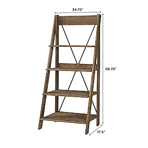 Walker Edison X Back Modern Farmhouse Wood Bookcase Bookshelf Home Office Living Room Storage, 4 Shelves, Brown