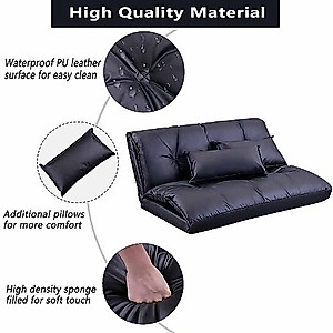 Mdhitsox Floor Sofa Bed with 2 Pillows, Adjustable Lazy Sofa, Folding Futon Couch, Video Gaming Sofa for Bedroom/Living Room/Balcony, Lounge Couch Bed, 5 Reclining Position (Black)