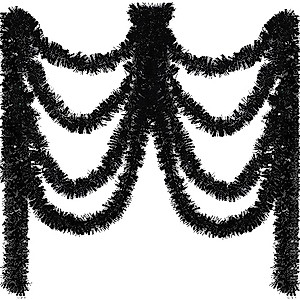 Shappy 393.7 ft 6 Rolls 4th of July Tinsel Garland Glitter Wedding Tree Decor Memorial Independence Day Patriotic Birthday Party Supplies(Black)