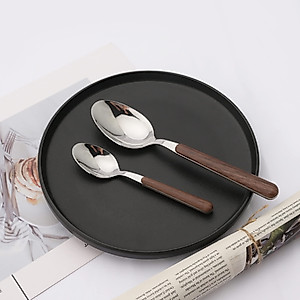 Silverware Set with Holder - Uniturcky Hanging Flatware Set with Stand - 24PCS Cutlery Set with Faux Wooden Handle - Stainless Steel Utensils Set for Home Restaurant Party (Silver, Service for 6)