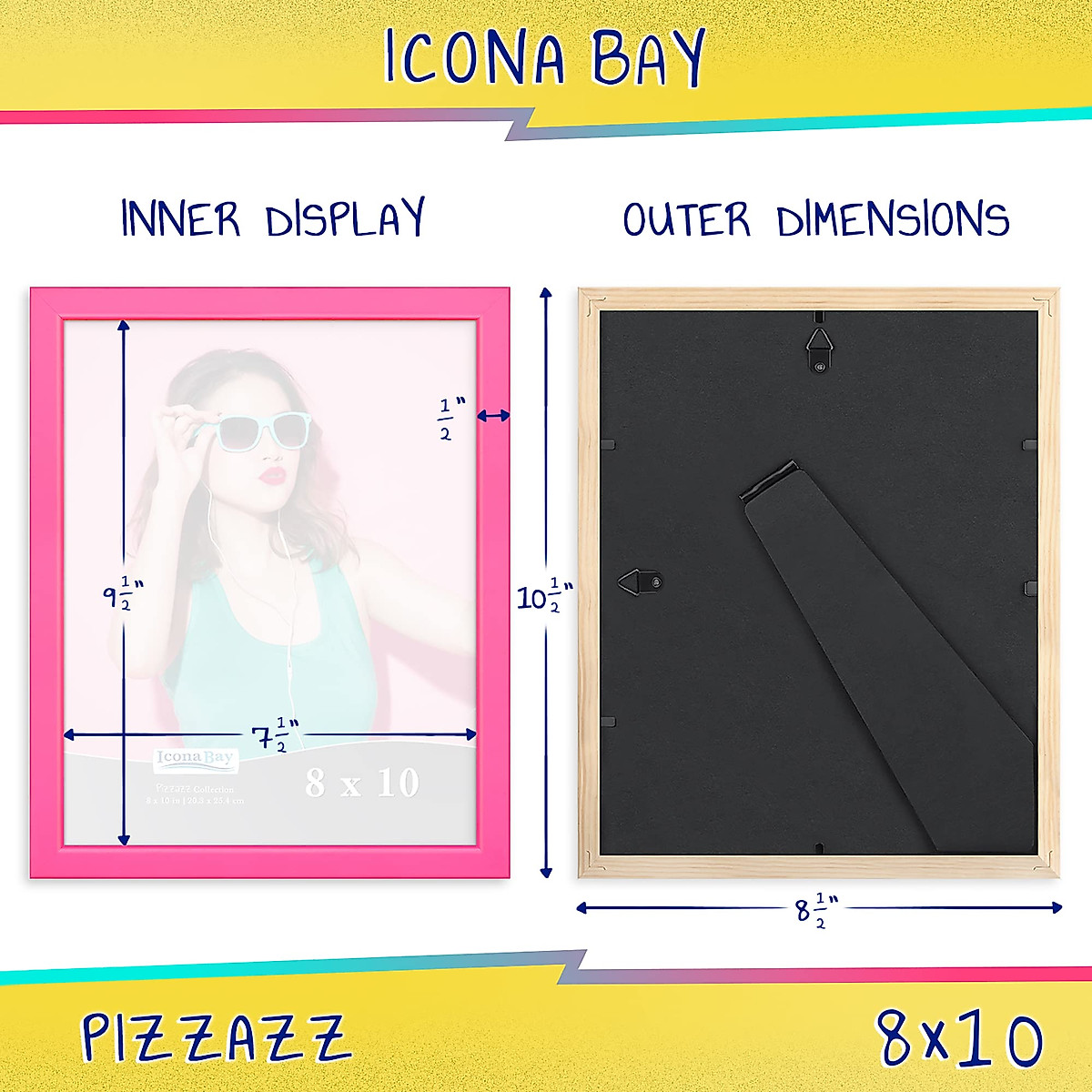 Icona Bay 8x10 Picture Frame, Pink Colored Solid Wood Scandinavian Style Frame for Photo, Pizzazz Collection