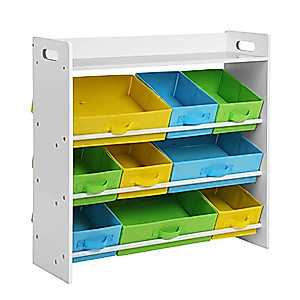 SONGMICS,Organizer and storage bins, Kid’s toy storage Unit with 9 Removable Non-Woven Fabric, Top Book Shelf, for Nursery Playroom, White UGKR31WT