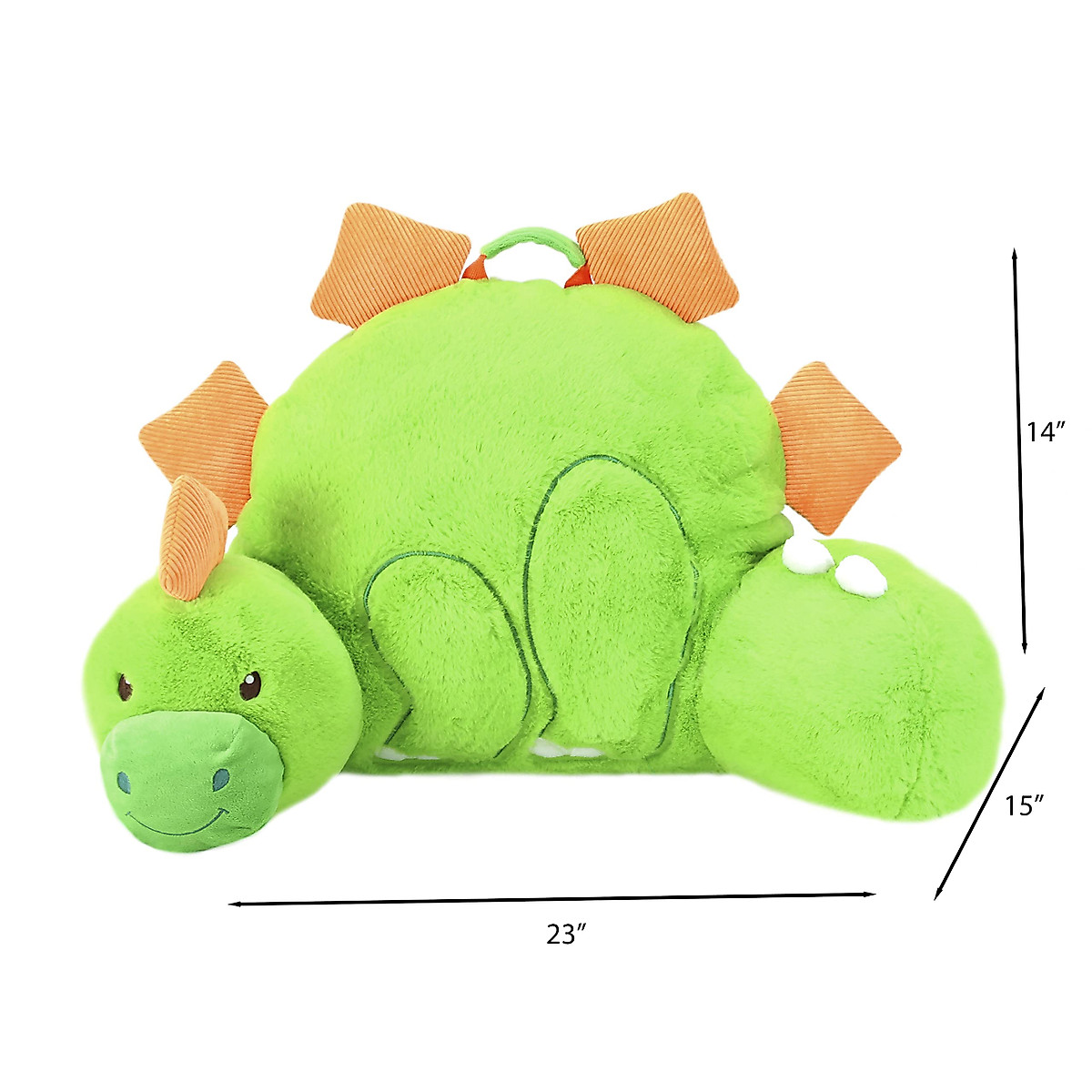 Soft Landing | Nesting Nooks | Soft and Cuddly Portable Back Rest and Reading Pillow with Storage Pocket – Dino 23 x 15 x 14 inches