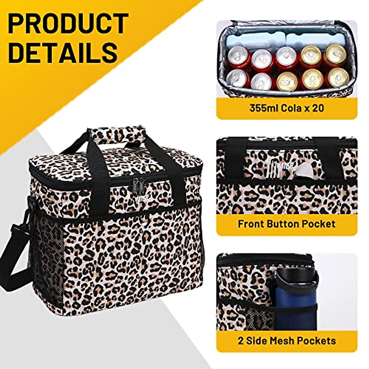MIER 18L Large Soft Cooler Insulated Picnic Bag for Grocery, Camping, Car, Leopard