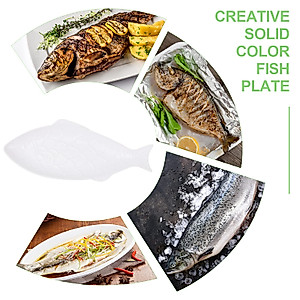 DOITOOL White Ceramic Fish Plate Unique Design Fish Serving Platter Dish, Fish Shape Platter for Fish, Sushi, Fruit or Cheese for Kitchen Restaurant Tableware ( White ) Serving Platter