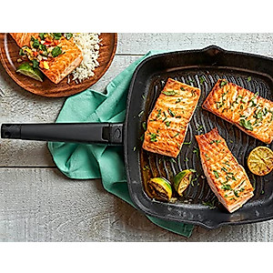 ZAVOR Noir 11" Square Grill Pan for Stove Tops - Quality Cast Aluminum, Titanium Infused Ceramic Nonstick Coating & Removable Handle - Lighter than Cast Iron - Induction Ready, Dishwasher & Oven Safe