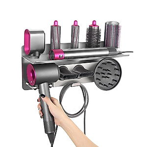 Hair Dryer Holder Compatible with Dyson Supersonic Hair Dryer Compatible with Dyson Airwrap Styler Organizer Storage 2in1 Wall Mounted Stand Fits Curler Diffuser 2 Nozzles for Bathroom Bedroom Salon