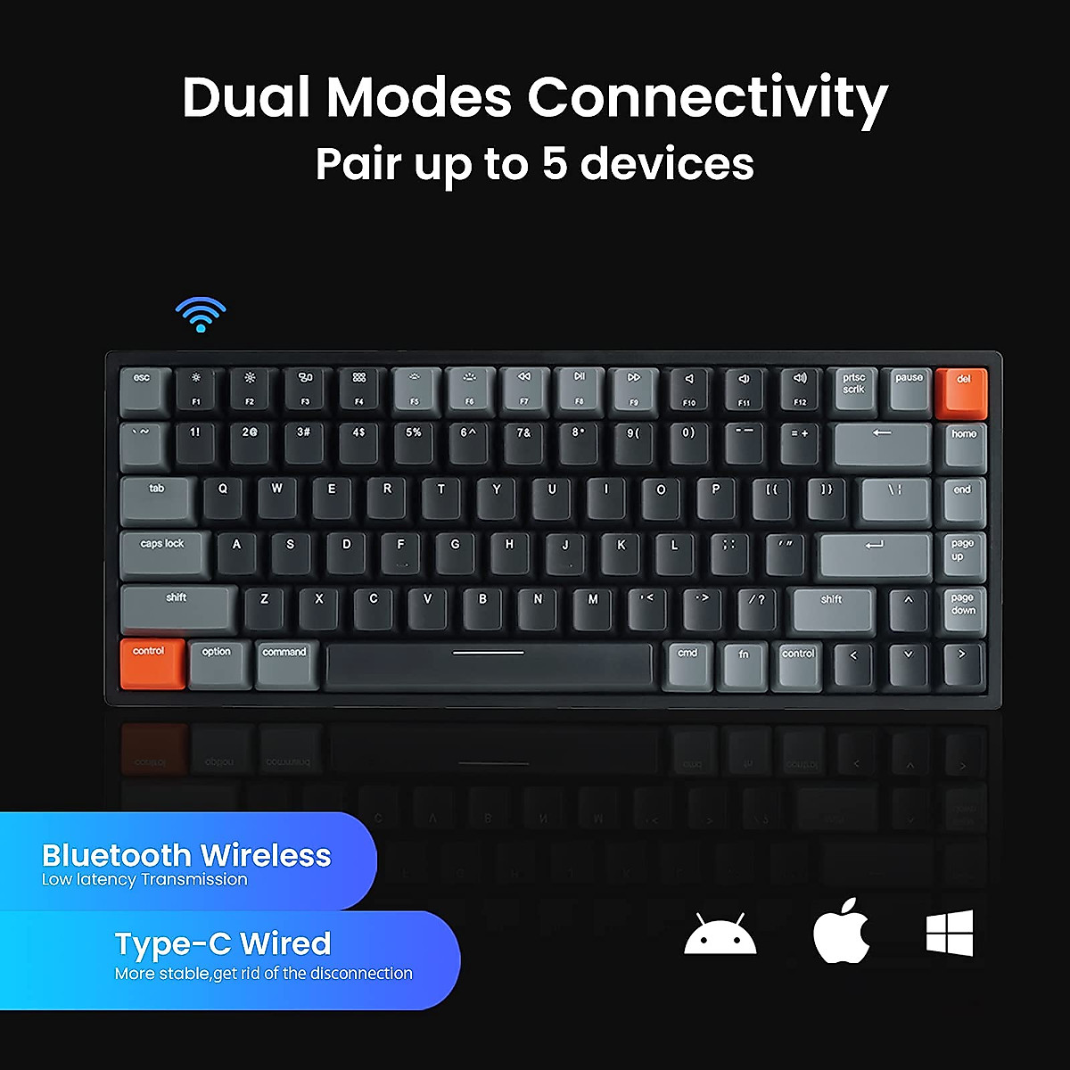 Vissles Wireless Bluetooth/USB Wired Mechanical Keyboard Hot Swappable Mechanical Gaming Keyboard Programmable Compact 84 Keys Tenkeyless RGB Dynamic Backlit for Mac Windows, Gateron Red Switch