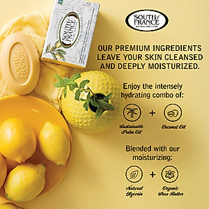 Lemon Verbena Clean Bar Soap by South of France Clean Body Care Triple-Milled French Soap with Organic Shea Butter + Essential Oils Vegan, Non-GMO Body Soap 6 oz Bar 4 Pack