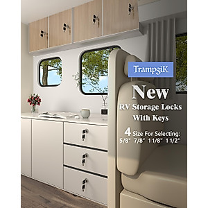 Trampgik RV Storage Locks, 1 1/2” Camper Compartment Storage Door Locks with Keys, for RV Camper Travel Trailer,Drawer Cabinet Toolcart Storage, 1 1/2 Inch 5 Locks with 10 Keyed Alike, Chrome