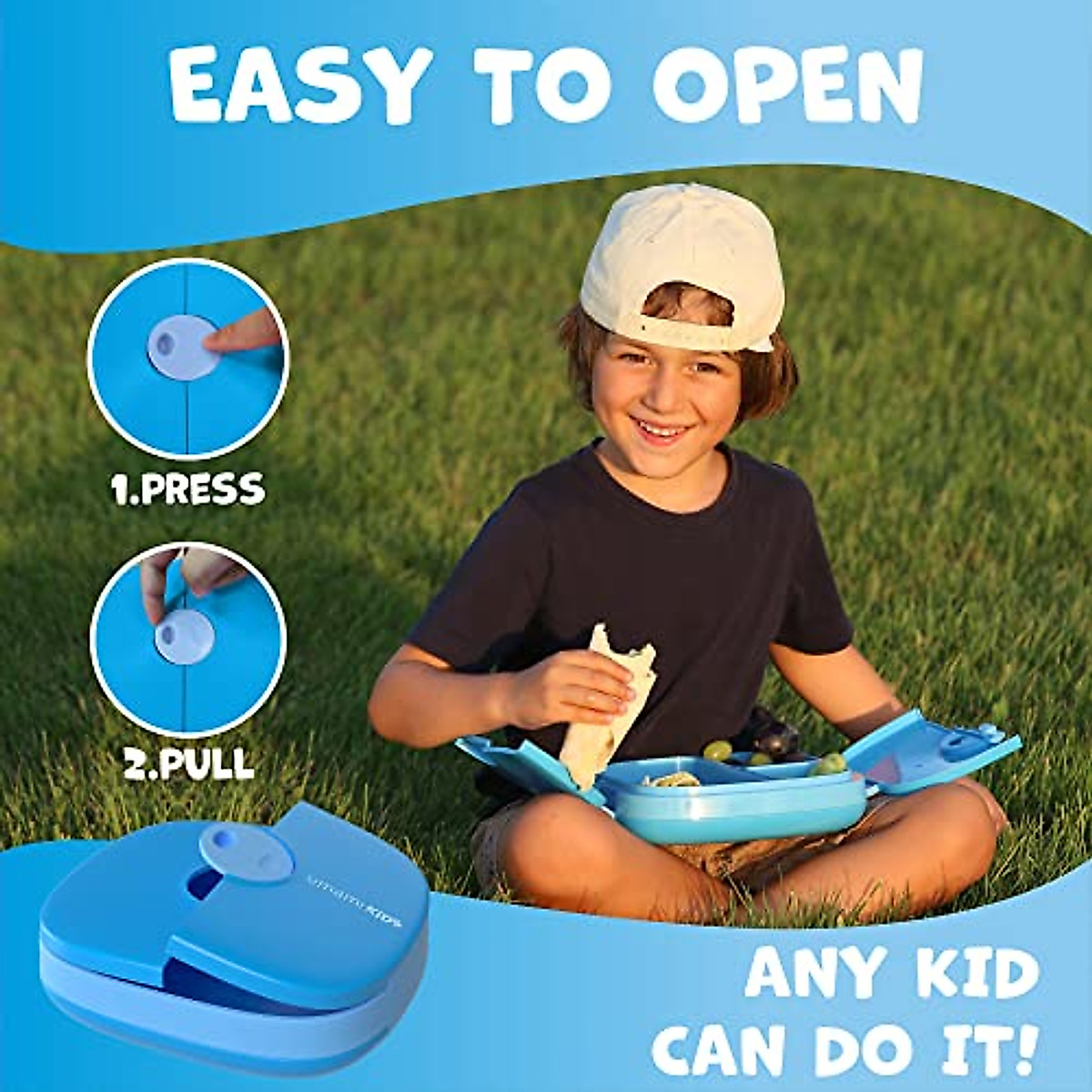 Umami Bento Lunch Box KIDS with Cutlery, Leak-Proof, Easy to Clean, 3 Compartments Bento Box for Kids, Ideal Portion Sizes for Ages 4 to 12, for Boys & Girls, Microwave, Dishwasher & Safe, BPA-Free