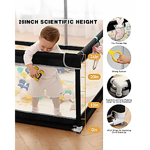 dearlomum Baby Playpen with Mat 71" X 59", Extra Large Play Yard for Babies and Toddlers, Safety Baby Fence, Indoor & Outdoor Kids Activity Play Center with Anti-Slip Suckers and Zipper Gate(Black)