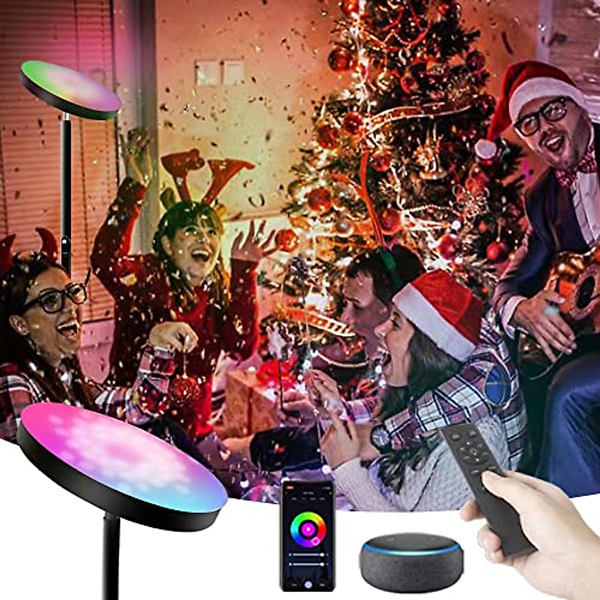 RGB LED Corner Floor Lamp, Tall Sky Torchiere Lamps, Mood Lighting with Smart APP & Remote, Color Changing Standing Floor Light, Bright Reading Lamp for Living Room Bedroom Office Gaming Party