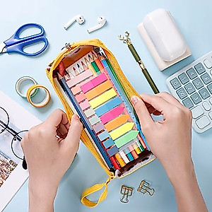 HAUTOCO Big Capacity Pencil Pen Case Large Pencil Pouch Clear Pen Bag, Portable Pencil Box with Handle Stationery Organizer Holder for College Teens Girls Back to School Supplies, Yellow