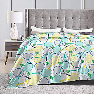 Tennis Rackets and Balls Soft Throw Blanket All Season Microplush Warm Blankets Lightweight Tufted Fuzzy Flannel Fleece Throws Blanket for Bed Sofa Couch 60"x50"