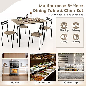 Giantex 5-Piece Dining Table Set, Modern Rectangular Dining Table & 4 Armless Chairs with Metal Frame, Kitchen Dining Room Furniture Set for 4, Space-Saving Dinette Set for Breakfast Nook, Natural