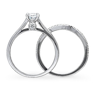 BERRICLE Sterling Silver Solitaire Wedding Engagement Rings 0.8 Carat Pear Cut Cubic Zirconia CZ Ring Set for Women, Rhodium Plated Size 5