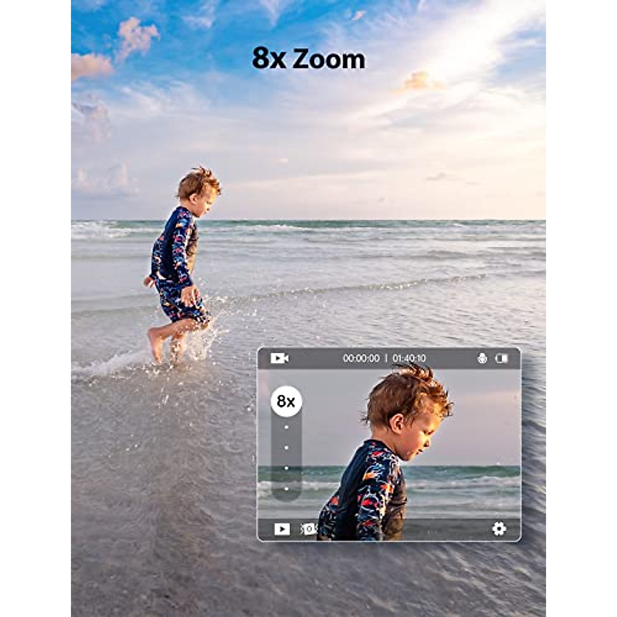 Action Camera 4K - Motorcycle Helmet Underwater WiFi Touch Screen Camera With 60FPS 20MP 8X Zoom Lens EIS Stabilization, include Remote Control, External Microphone, 2*Batteries and Accessories Kit