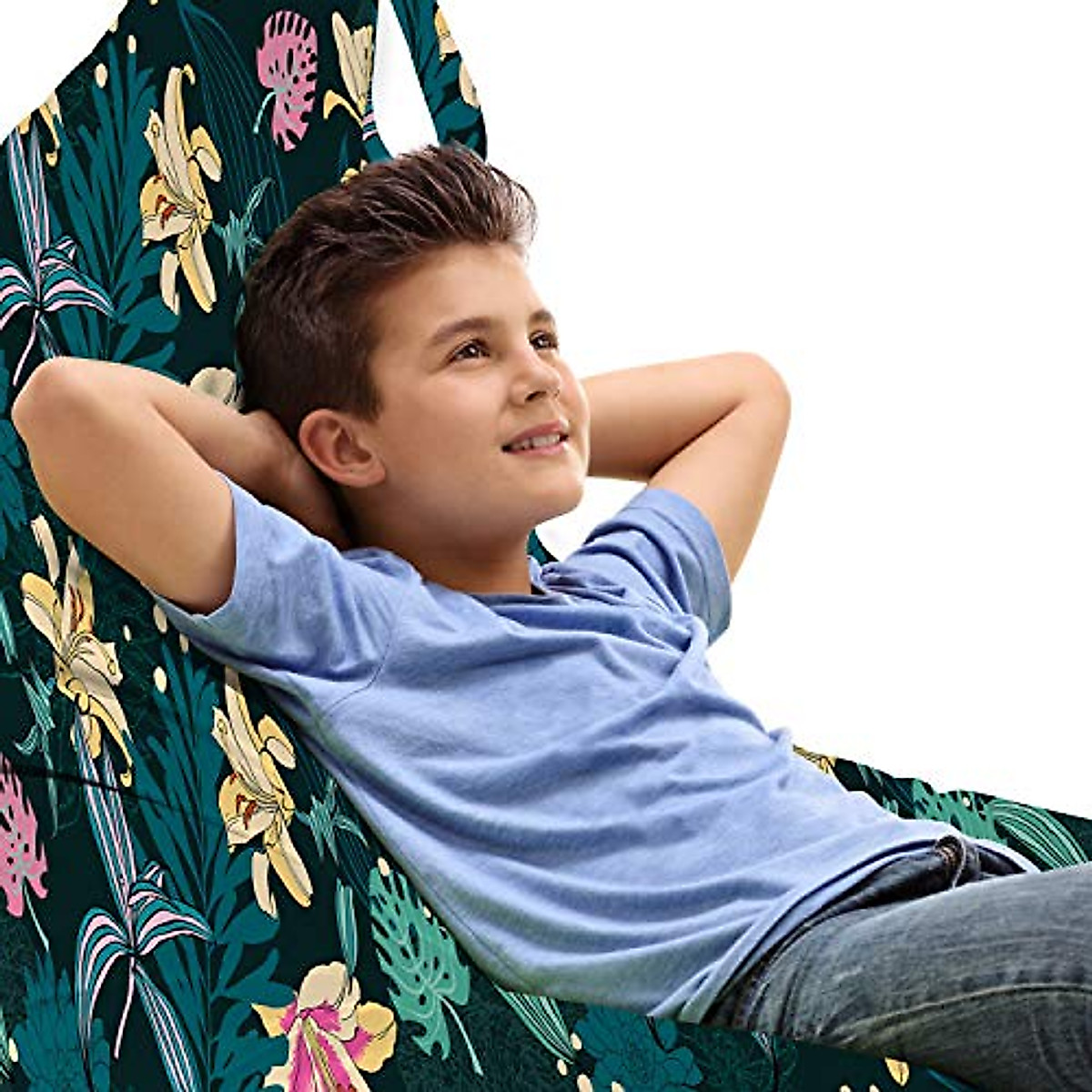 Ambesonne Exotic Lounger Chair Bag, Tropical Jungle Blossoms Monstera Palm Leaves Hibiscus Hawaiian Flourishing, High Capacity Storage with Handle Container, Lounger Size, Multicolor