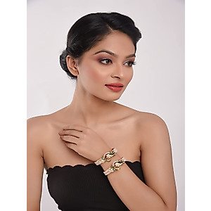 Efulgenz Rakshabandhan Indian Bangles for Women Women's Bangle Bracelets Fashion Jewelry Indian Bollywood Faux Pearl Kundan Rhinestone Peacock Hinge Open able Cuff Bracelet Bangle