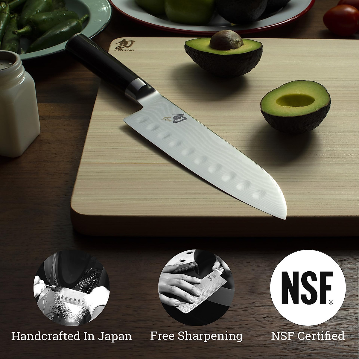 Shun Classic 7” Hollow-Ground Santoku All-Purpose Kitchen Knife; VG-MAX Blade Steel and Ebony PakkaWood Handle; Hollow-Ground Indentations for Reduced Friction and Smoother Cuts; Handcrafted in Japan