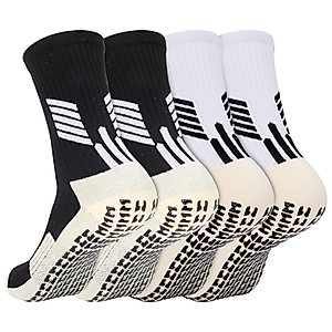 Jspupifip 2 Pair Soccer Socks Men,Ankle Socks Youth Black/White Speed Anti Slip Grip Pads Football Sock Gain the Edge Grip Soccer Socks for Women Girls Boys Teen Kids(White,Black)