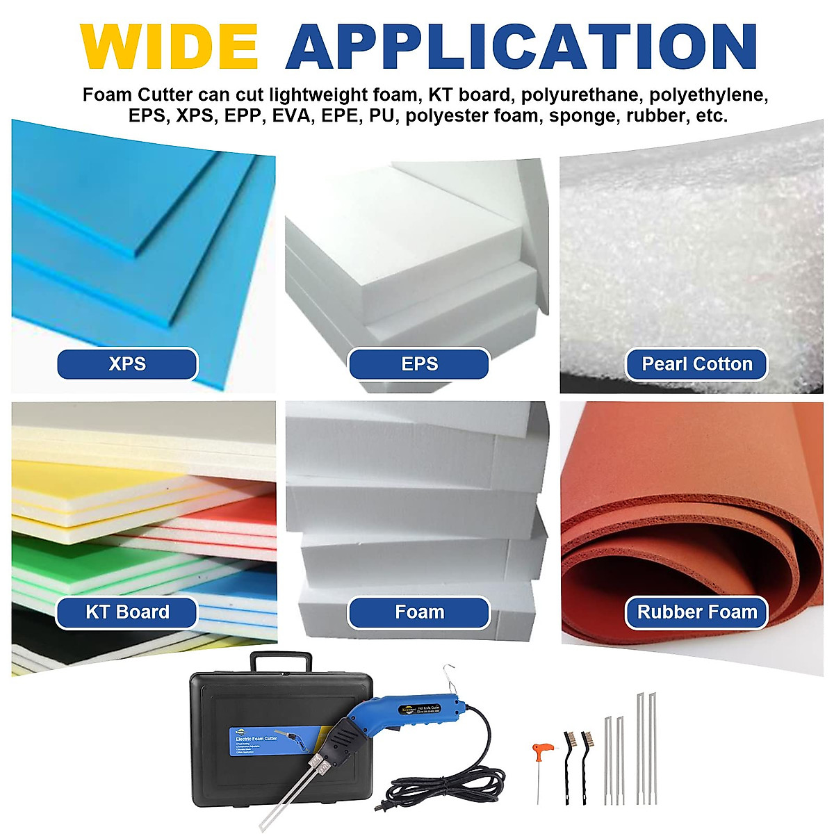 Komsepor Foam Cutter Electric Hot Knife Styrofoam Cutter Foam Cutting Tool Air Cooled Hot Knife Foam Cutter 200W 110-120V (4 Blades) for EPP, EPS, XPS, EVA, EPE, PU, KT Board, Sponge