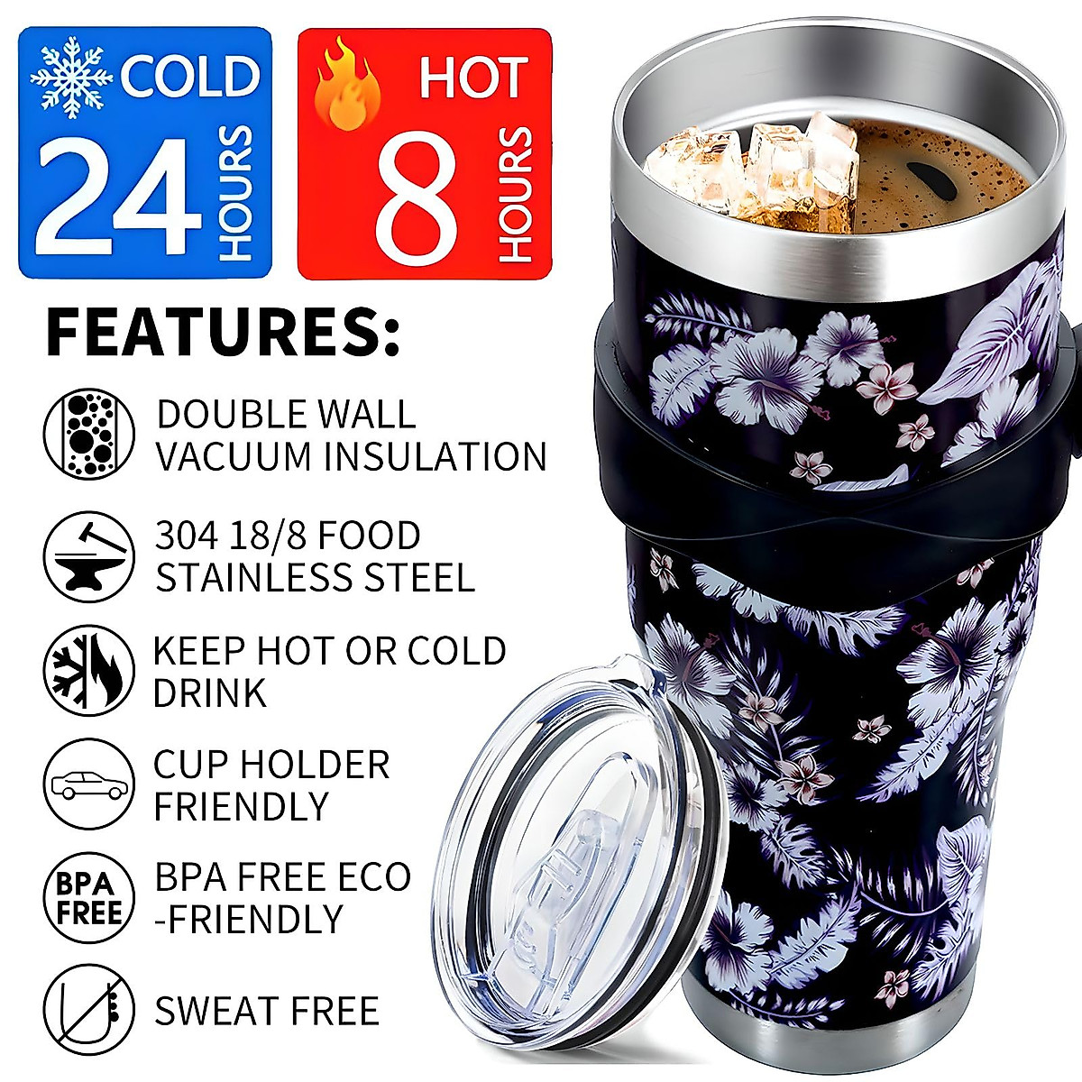 Sunmdecor Flower Tumbler with Handle and Silicone Straws - 40 Oz Flower Cups Insulated Tumbler - Flower Cup Gift for Women
