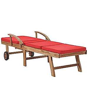 Sun Loungers with Cushions 2 pcs Solid Teak Wood Red Folding Sun Lounger.Foldable Chaise Lounge.Adjustable Outside Patio Sunlounger.Outdoor Wooden Garden Lounge Chair
