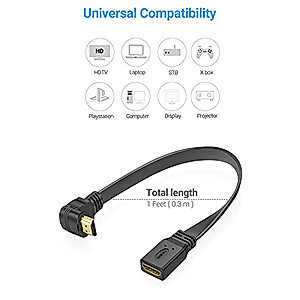 URWOOW HDMI Extension Cable High Speed 90-Degree Angle HDMI Male to Female Extension Wire Cord HDMI Extender - Gold Plated Plugs ( 1FT )