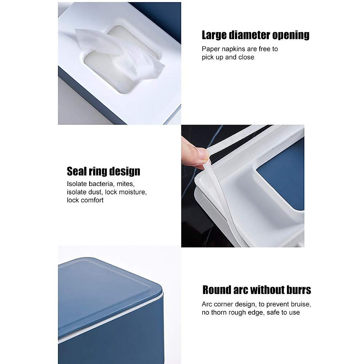 Brianer Wet Wipes Dispenser, Dry Wet Tissue Paper Case Dustproof Tissue Storage Box Case, Dispenser Holder with Lid for Home Office Desk (Blue White)