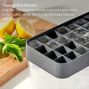 W&P Ice Box Silicone Ice Cube Tray with Lid & Bin, Holds 96 Cubes, Easy Release, Space-Saving Stackable Design, Dishwasher Safe, Cream, Large