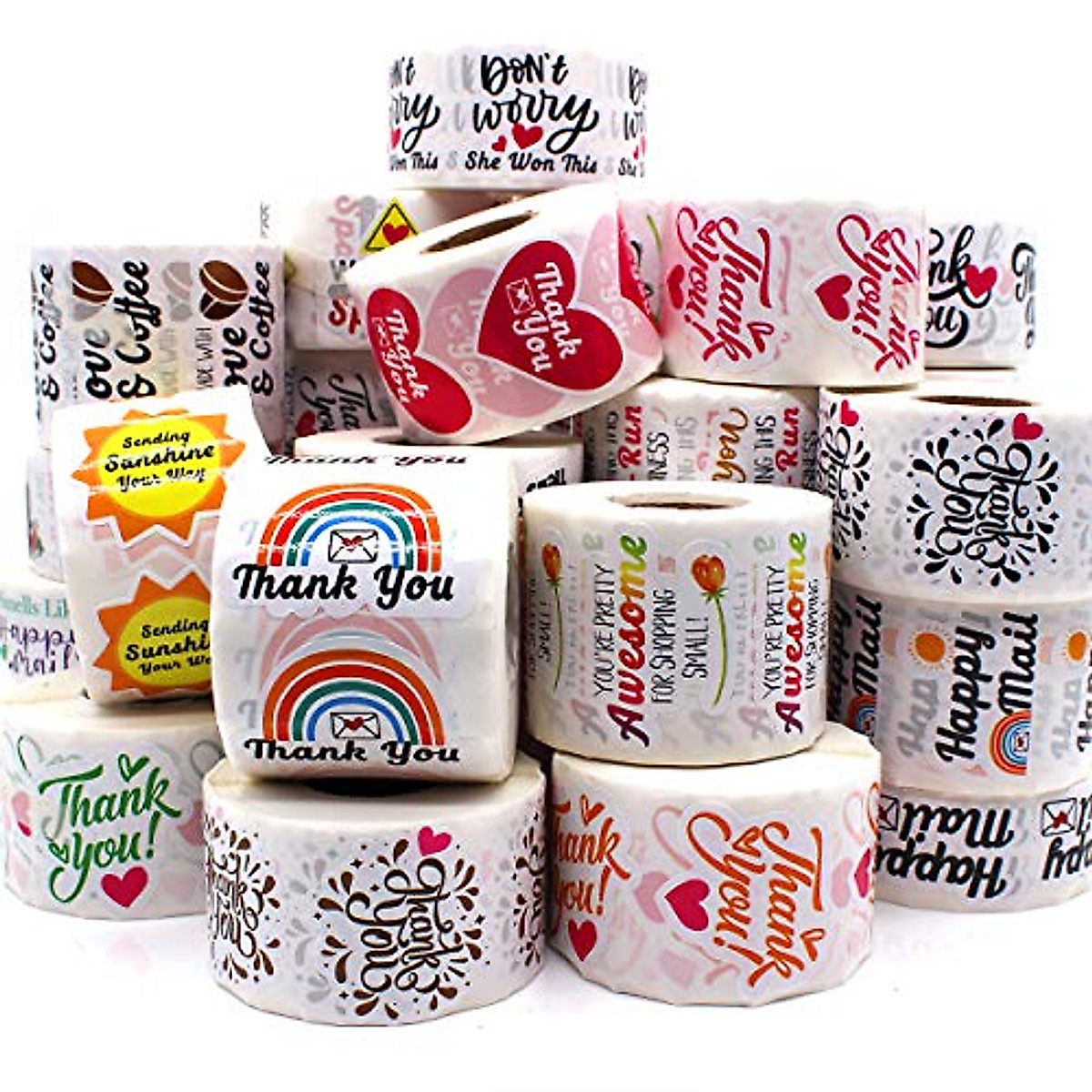 Muminglong 1.5 Inch Happy Mail with Sun and Rainbow Stickers, Small Shop Stickers, Thank You Sticker,Small Business, Packaging Sticker, 500 PCS