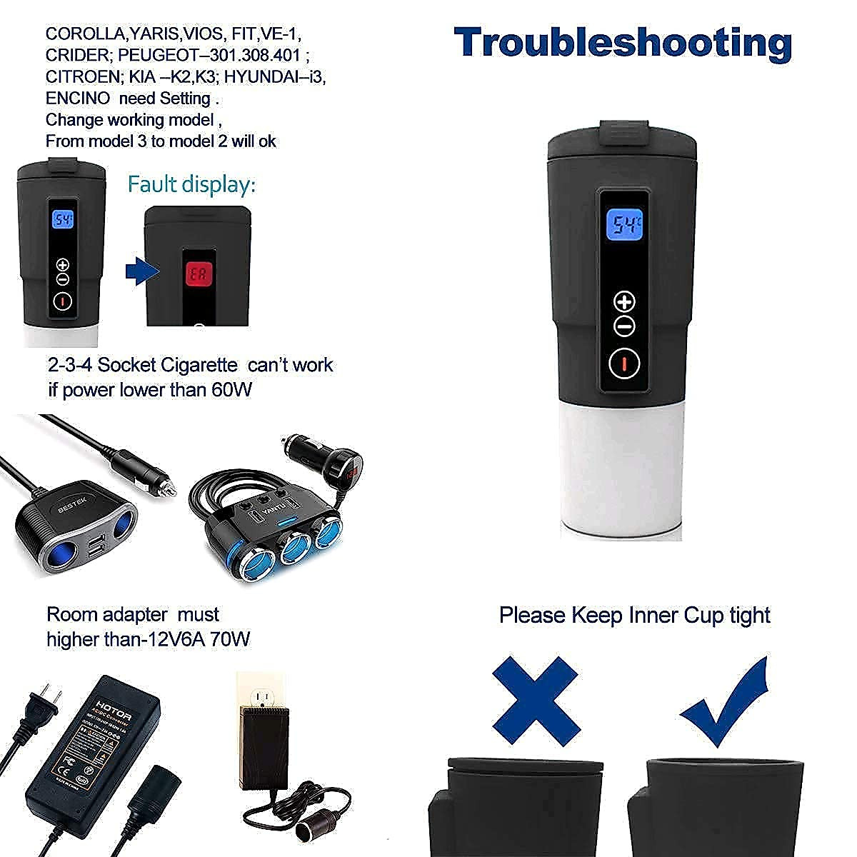 LEJIEYIN Temperature Control Mug Travel Heating Cup Electric Heating Cup for Coffee in Car 12V Heated Mugs Smart Coffee Cup Keep Milk/Tea Warm LCD Display Easily Washing 13OZ