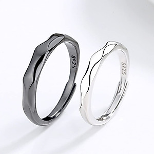 Minimalist Black and White Matching Rings for Couples Sterling Silver 925 Simple Engagement Wedding Ring Personalized Statement Promise Band Fashion Jewelry Gifts with Box Comfort Fit Adjustable