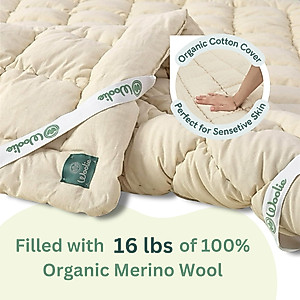 Woolie Organic Merino Wool Mattress Topper - 2 inches Pillow Top Mattress Pad, Handmade, Non-Toxic, Cooling & Hypoallergenic, Natural Relief for Back Pain, Sustainable Bedding (King)