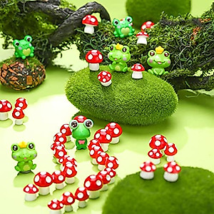 62 Pieces Mini Mushrooms and Frogs Miniature Figurines Fairy Garden Animals Model Tiny Mushrooms Frogs Ornaments Miniature Decor Statue DIY Craft for Home Party Supplie(Red)