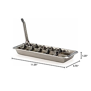 Vintage Inspired Ice Cube Tray | 18/8 Stainless Steel | 18 Slot Ice Cube Tray | Easy Release Handle, 11" | Retro Design for Bars & Kitchens | Levers Remove Cubes | Dishwasher Safe