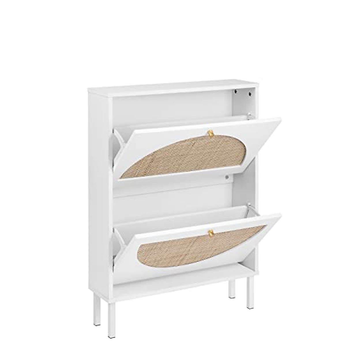 Natural Rattan Shoe Cabinet with 2 Flip Drawers, Entrance Hallway Slim Entryway Shoe Organizer, White Shoe Rack Storage Cabinet for Modern Heels, Boots, Slippers