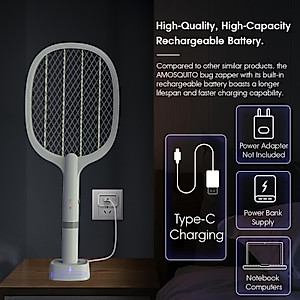 Bug Zapper Racket, Electric Fly Swatter Rechargeable Mosquito Zapper for Indoor and Outdoor - 2000mAh (1 Pack, 2000 mAh)